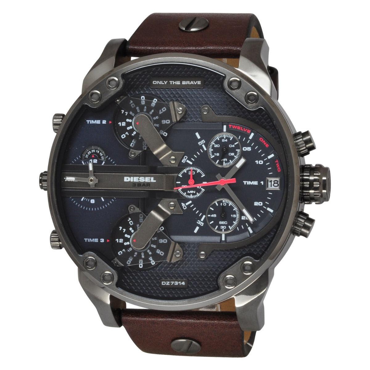 Diesel DZ7314 Mr Daddy Dual Time Chronograph Navy Blue Dial Leather Me ...